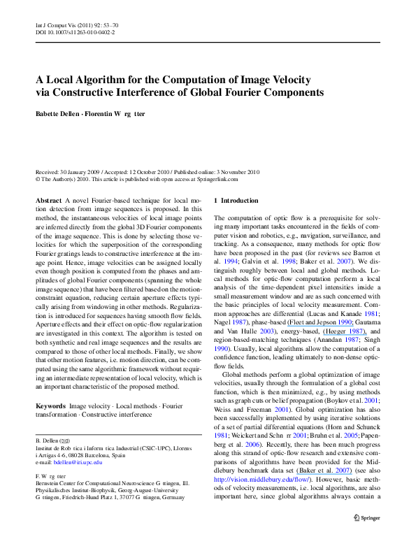 Pdf A Local Algorithm For The Computation Of Image Velocity Via Constructive Interference Of