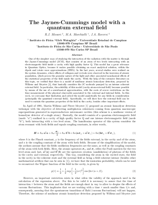 (PDF) The Jaynes-Cummings model with a quantum external field