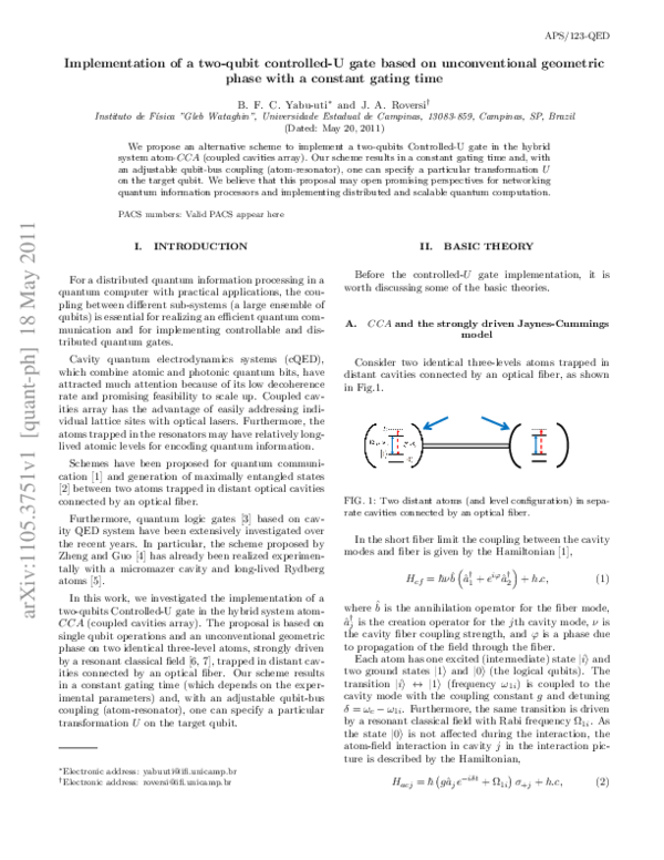 Pdf Implementation Of A Two Qubit Controlled Rotation Gate Based On
