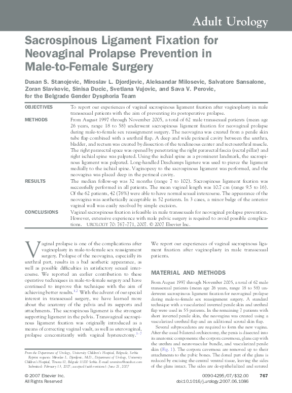 (PDF) Sacrospinous Ligament Fixation for Neovaginal Prolapse Prevention ...