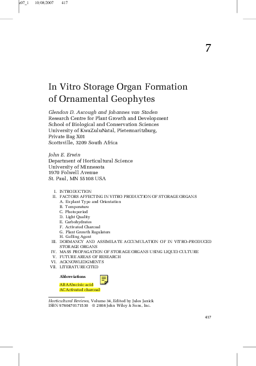 (PDF) In Vitro Storage Organ Formation of Ornamental Geophytes