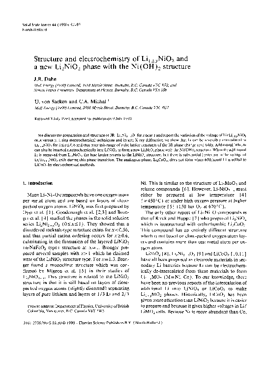 (PDF) Structure and electrochemistry of Li1±yNiO2 and a new Li2NiO2 ...