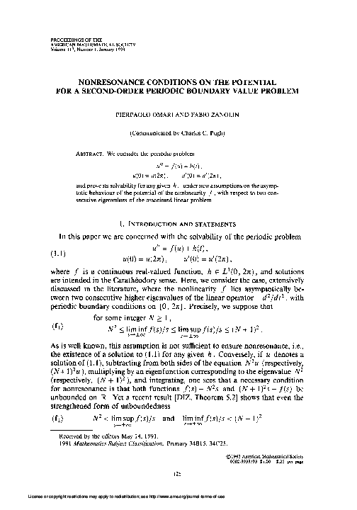 (PDF) Nonresonance conditions on the potential for a second-order periodic boundary value problem