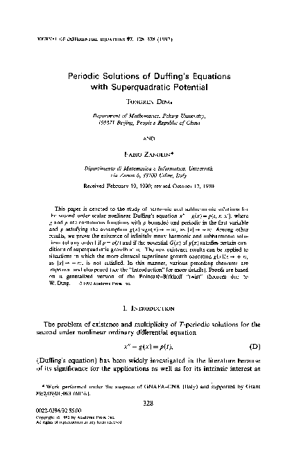 (PDF) Periodic solutions of Duffing's equations with superquadratic ...