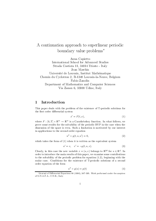 (PDF) A continuation approach to superlinear periodic boundary value problems