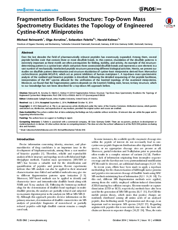 (PDF) Fragmentation follows structure: top-down mass spectrometry ...