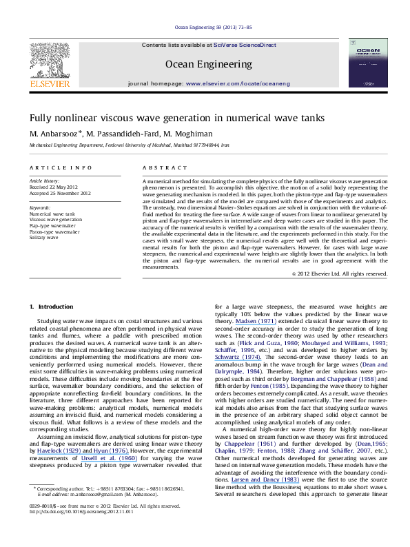 (PDF) Fully nonlinear viscous wave generation in numerical wave tanks