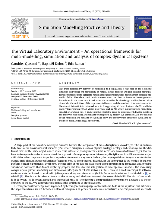 (PDF) The Virtual Laboratory Environment – An operational framework for multi-modelling ...