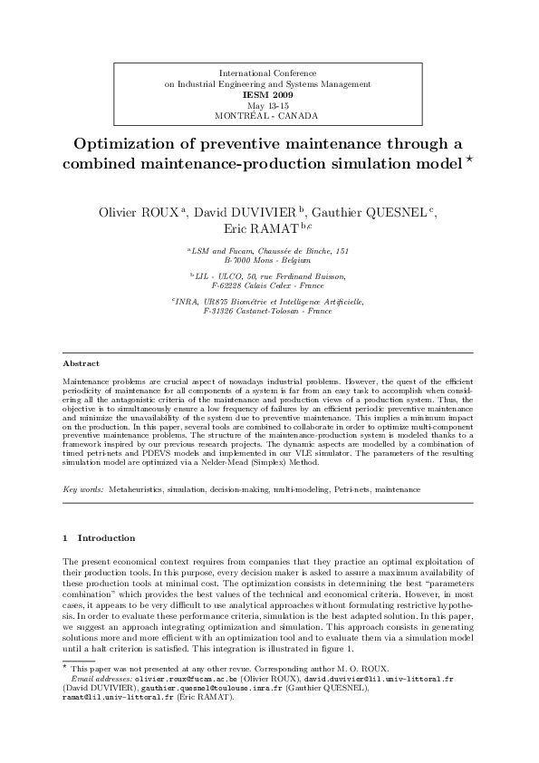 (PDF) Optimization of preventive maintenance through a combined maintenance-production ...