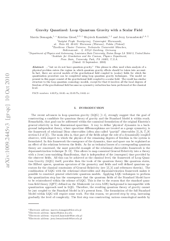 Pdf Gravity Quantized Loop Quantum Gravity With A Scalar Field