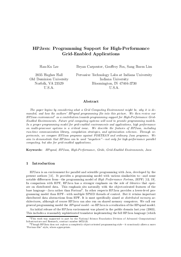 (PDF) HP Java: Programming Support for High-Performance Grid-Enabled Applications