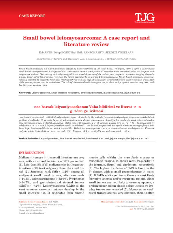 (PDF) Small bowel leiomyosarcoma: a case report and literature review