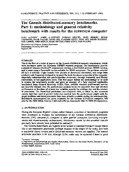 (PDF) The Genesis distributed-memory benchmarks. Part 1: Methodology ...