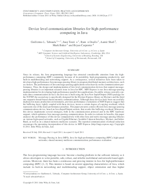 (PDF) Device level communication libraries for high-performance computing in Java