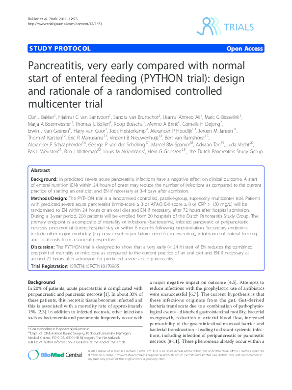 (PDF) Pancreatitis, very early compared with normal start of enteral feeding (PYTHON trial ...