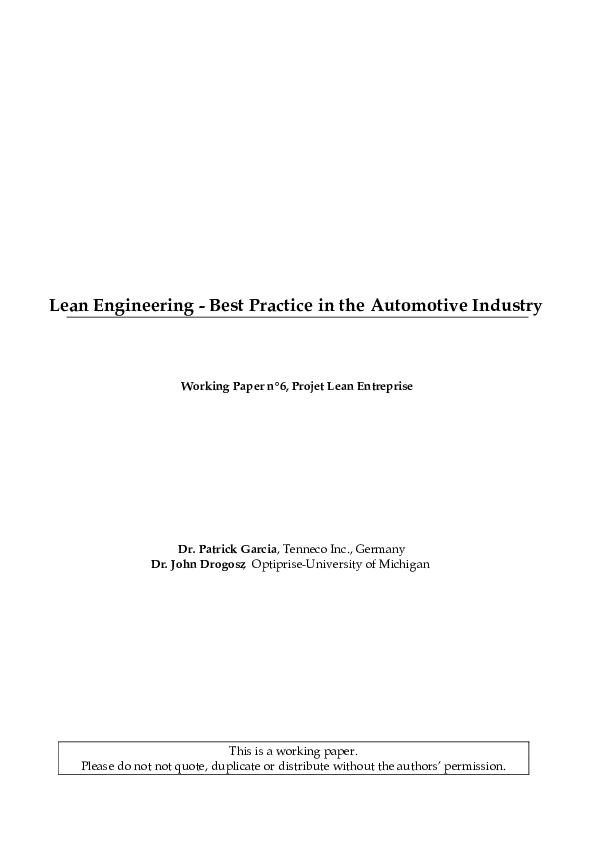 (PDF) Lean Engineering -Best Practice in the Automotive Industry