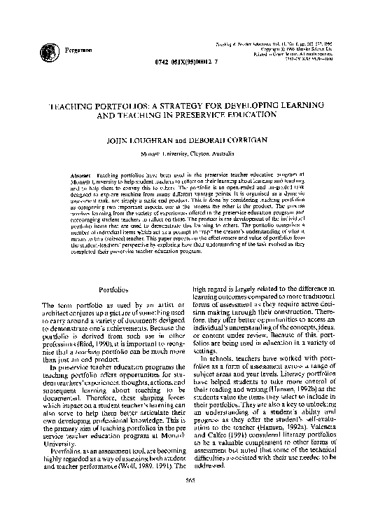 (PDF) Teaching portfolios: A strategy for developing learning and ...