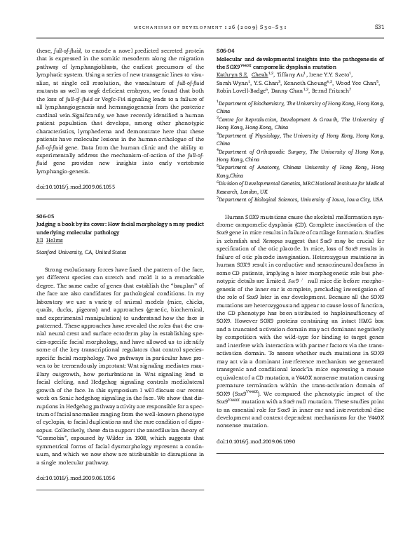 (PDF) S06-04 Molecular and developmental insights into the pathogenesis of the ...