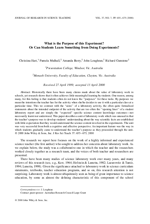 (PDF) What is the purpose of this experiment? Or can students learn ...