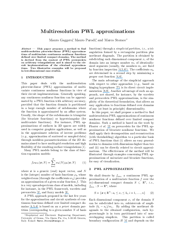(PDF) Multiresolution PWL approximations