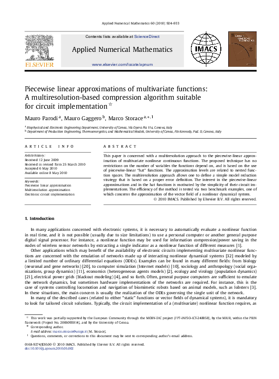 (PDF) Piecewise linear approximations of multivariate functions: A multiresolution-based ...