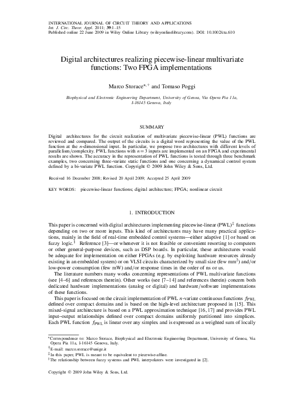 Pdf Digital Architectures Realizing Piecewise Linear Multivariate Functions Two Fpga