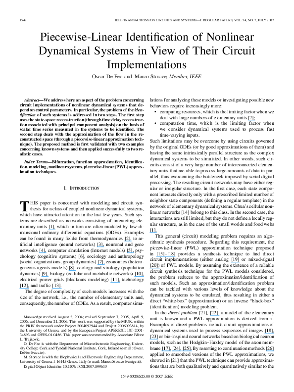 (PDF) Piecewise-Linear Identification of Nonlinear Dynamical Systems in View of Their Circuit ...