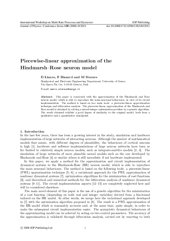 (PDF) Piecewise-linear approximation of the Hindmarsh-Rose neuron model