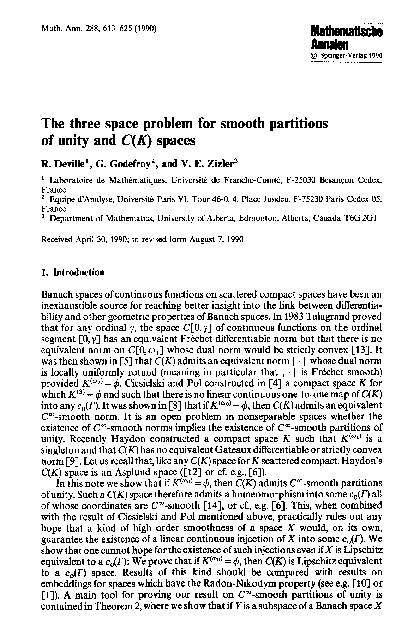 (PDF) The three space problem for smooth partitions of unity andC(K) spaces