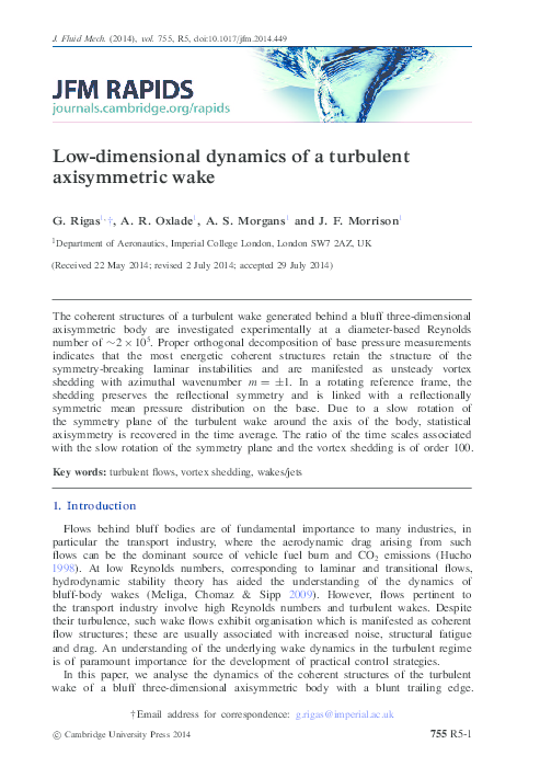 (PDF) Low-dimensional dynamics of a turbulent axisymmetric wake