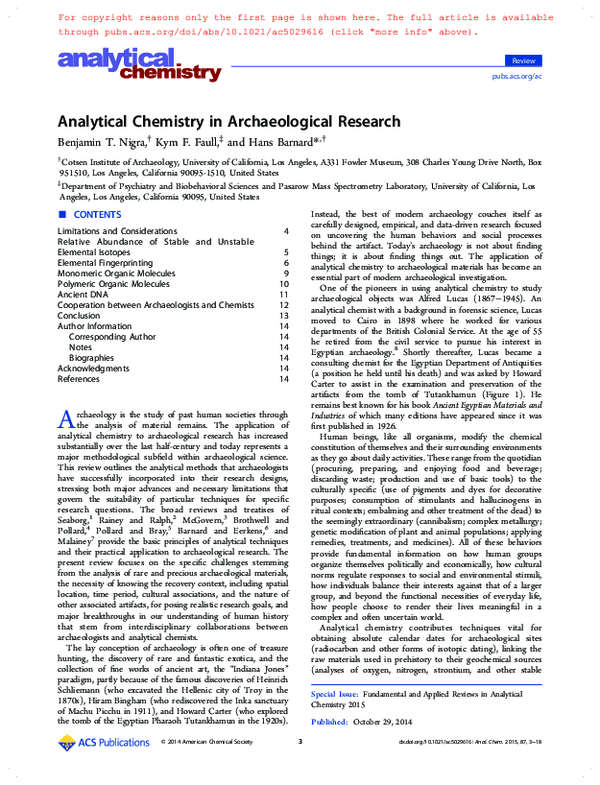 (PDF) Analytical Chemistry in Archaeological Research