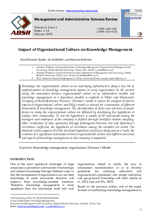 (PDF) Management and Administrative Sciences Review Impact of ...