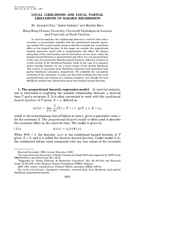 (PDF) Local Likelihood and Local Partial Likelihood in Hazard Regression
