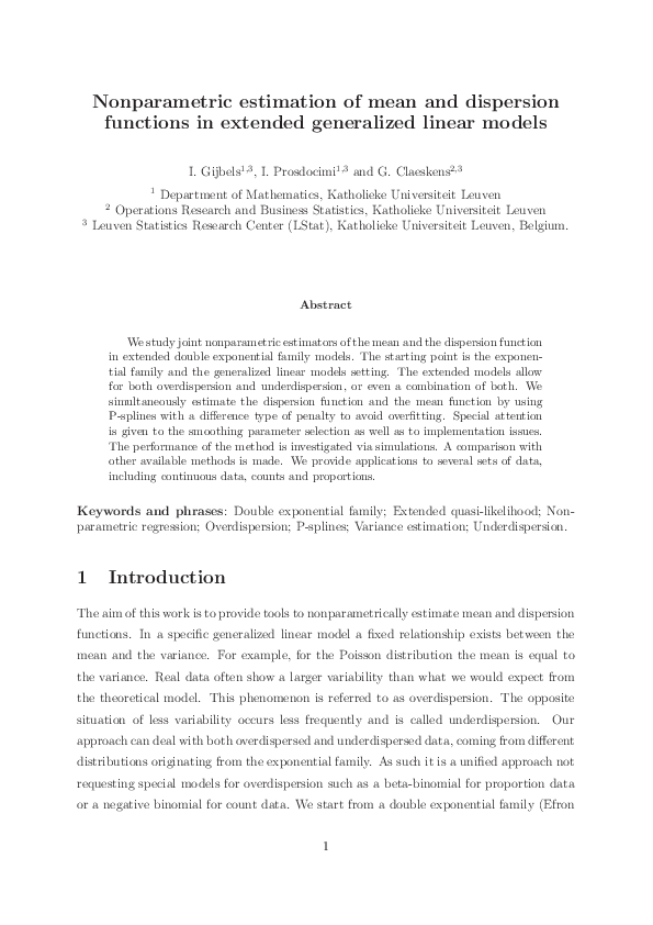 (PDF) Nonparametric estimation of mean and dispersion functions in extended generalized linear ...