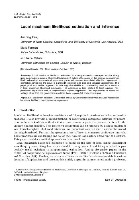 (PDF) Local maximum likelihood estimation and inference
