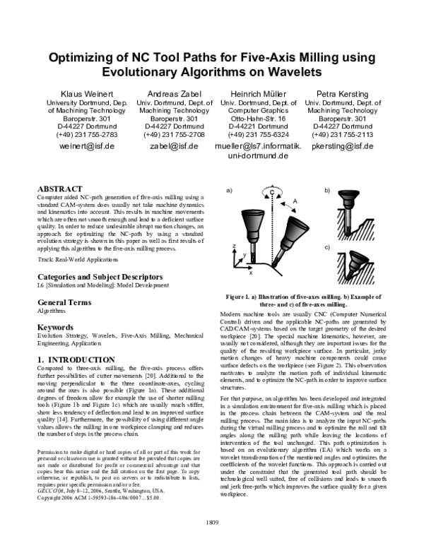 Pdf Optimizing Of Nc Tool Paths For Five Axis Milling Using Evolutionary Algorithms On Wavelets