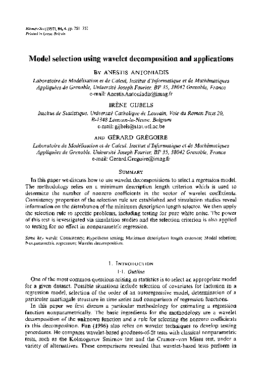 Pdf Model Selection Using Wavelet Decomposition And Applications