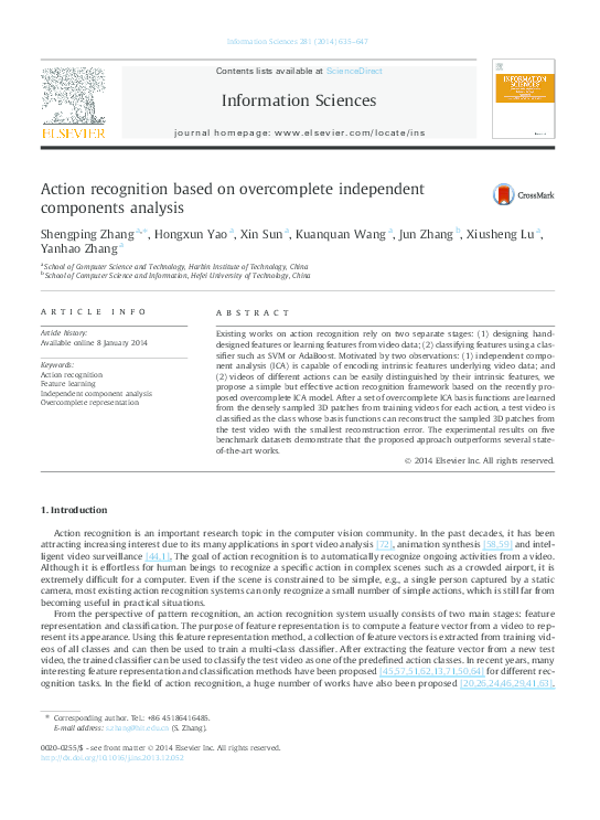 (PDF) Action recognition based on overcomplete independent components analysis