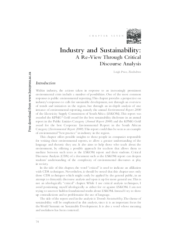 (PDF) Industry and Sustainability: A Review Through Critical Discourse ...