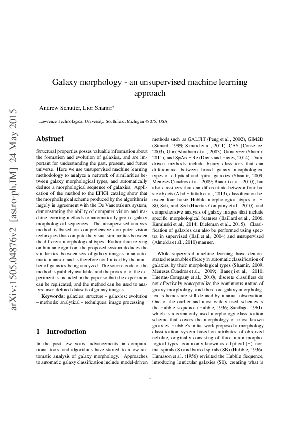 (PDF) Galaxy morphology — An unsupervised machine learning approach