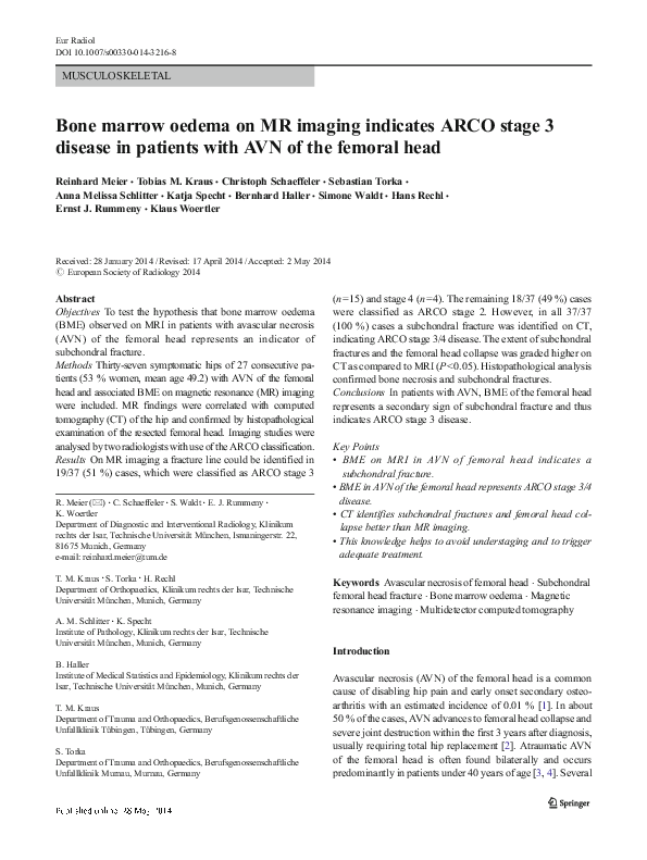 (PDF) Bone marrow oedema on MR imaging indicates ARCO stage 3 disease ...