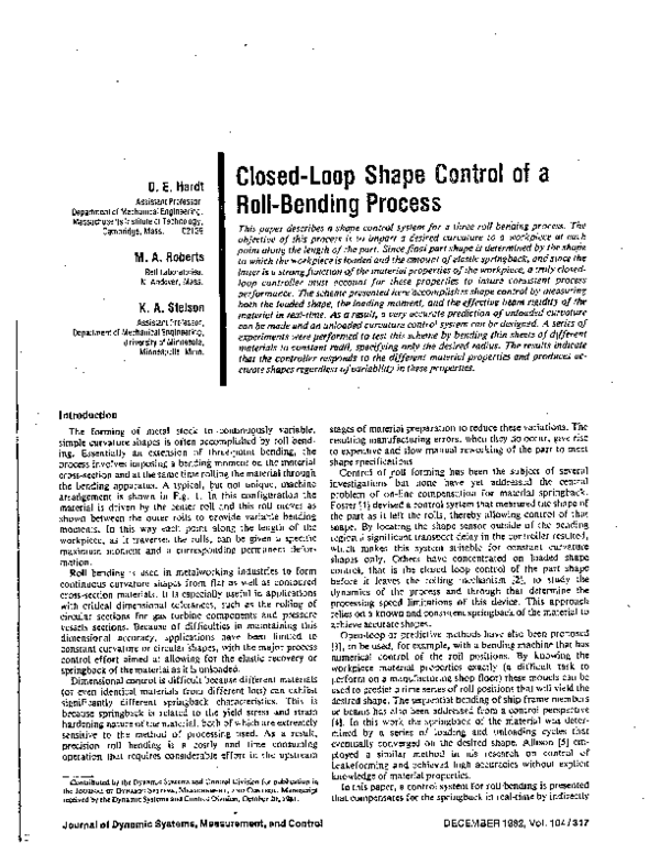 Pdf Closed Loop Shape Control Of A Roll Bending Process