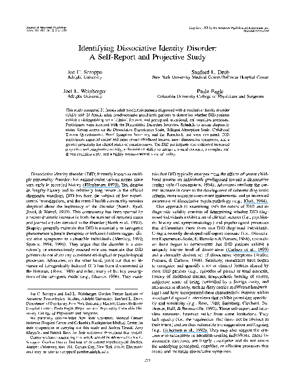 (PDF) Identifying dissociative identity disorder: A self-report and ...
