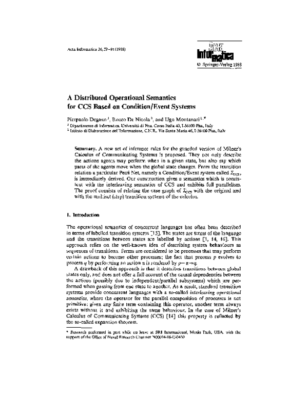 Pdf A Distributed Operational Semantics For Ccs Based On Condition