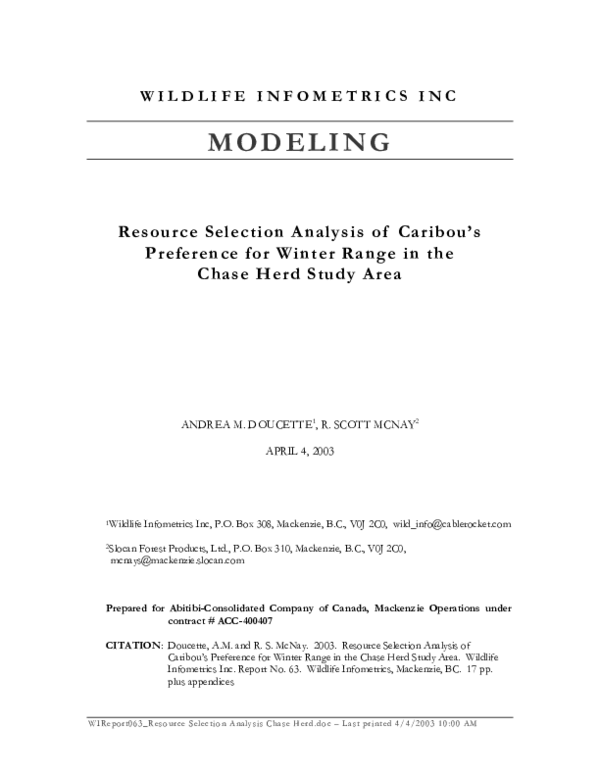 (PDF) Resource Selection Analysis of Caribou's Preference for Winter ...