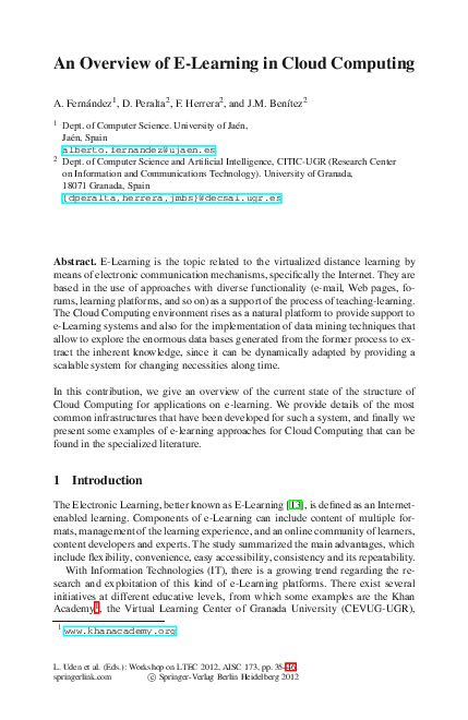 (PDF) An Overview of E-Learning in Cloud Computing