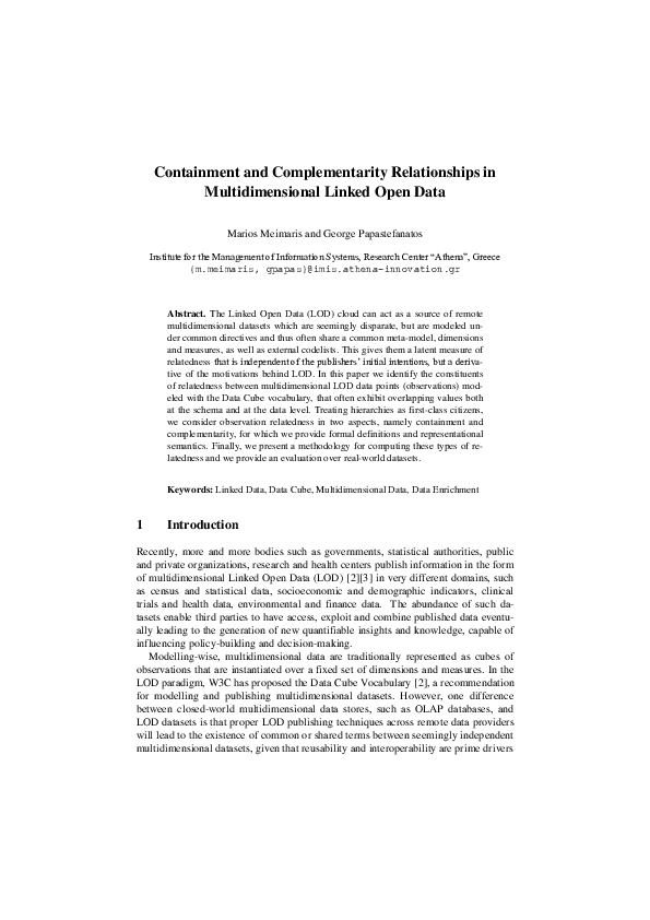 Pdf Containment And Complementarity Relationships In Multidimensional Linked Open Data