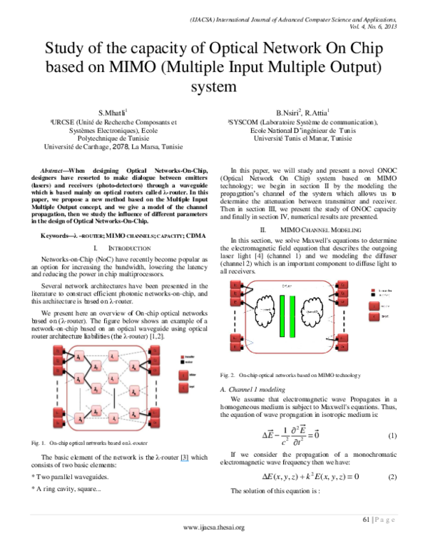 (PDF) Study of the capacity of Optical Network On Chip based on MIMO (Multiple Input Multiple ...