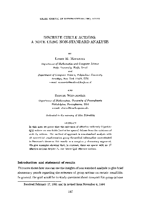 (PDF) Discrete circle actions: A note using non-standard analysis