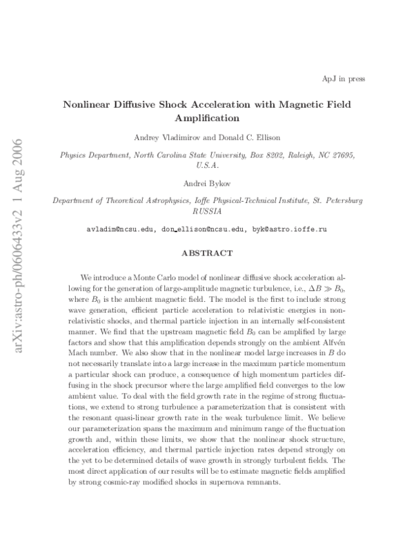 (PDF) Nonlinear Diffusive Shock Acceleration with Magnetic Field ...